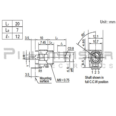 ALPS RK09L114001T Ποτενσιόμετρο Μεταλλικό Κάθετο 1B mono 10ΚΩ 20mm