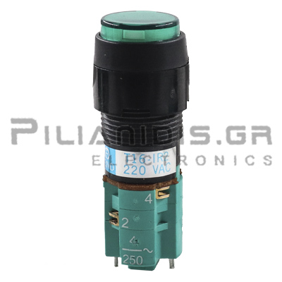 TEND T16-IR2 Green 220 Push Button Switch Round Ø16mm | 1NO + 1NC | 3A ...